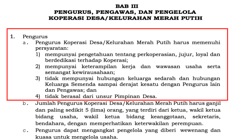 Syarat Menjadi Pengurus Koperasi Desa Merah Putih - Updesa